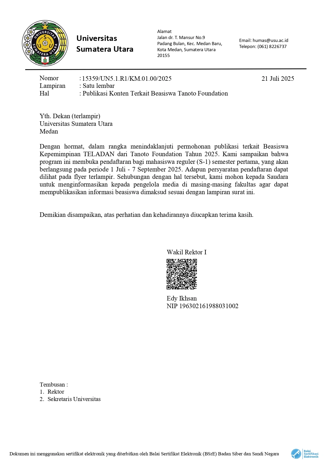 Beasiswa Tanoto Foundation | Fakultas Ilmu Budaya Universitas Sumatera ...
