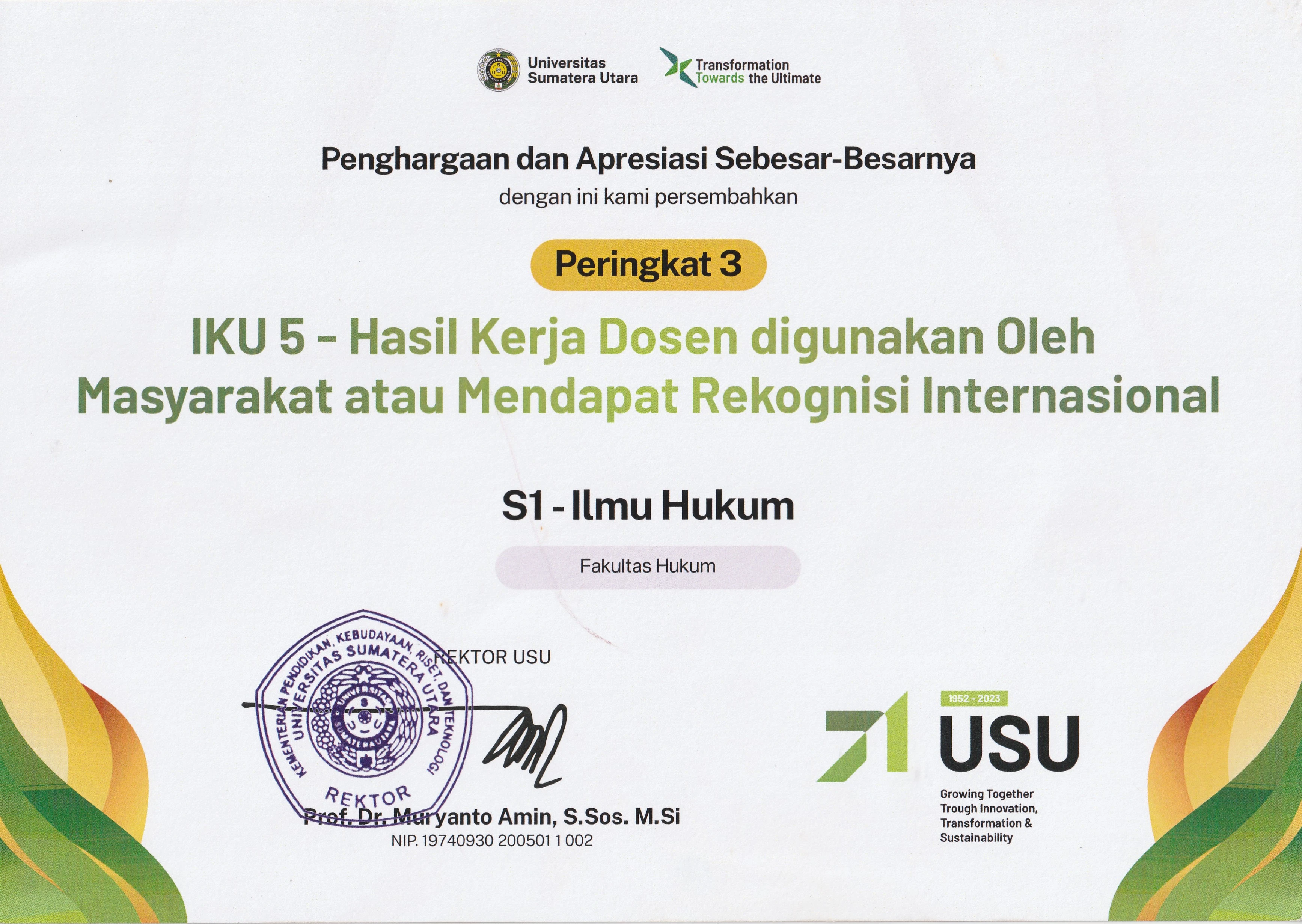 Akreditasi Dan Prestasi | Fakultas Hukum Universitas Sumatera Utara
